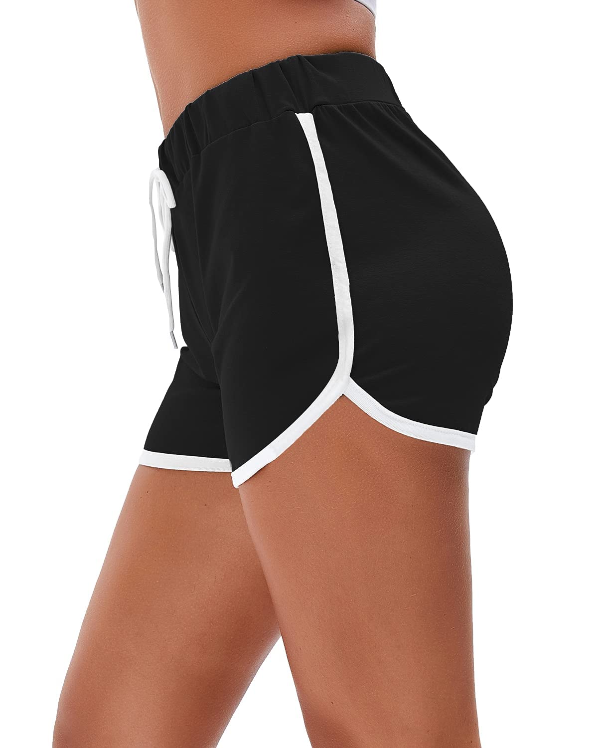 Little Beauty Yoga Running Workout Shorts Athletic Elastic (2 Pack Black+Grey, S)