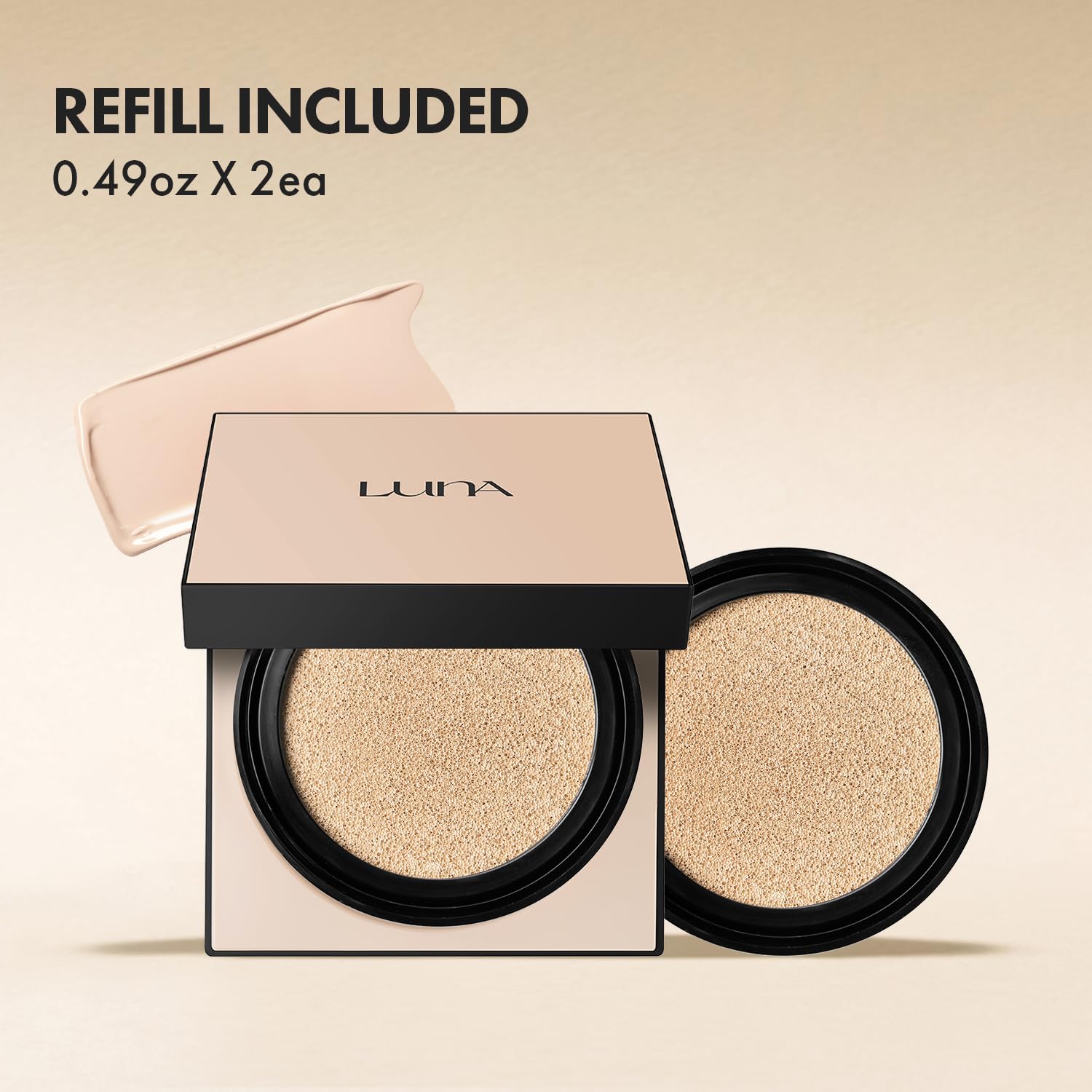 LUNA 50-Hours Conceal Fixing Cushion Foundation SPF 37 (#21 Warm Beige), Refill Included, Semi-Matte Finish, Full Coverage Korean Makeup