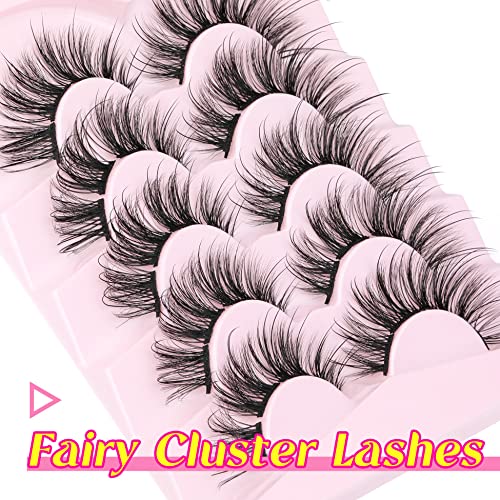 Mink Lashes Cluster Natural Fairy Strip False Eyelashes Wispy D Curl Lashes That look like Extensions Fluffy Cat Eye Fake Eye Lashes Pack by EYDEVRO, 40 Clusters, 12-15mm