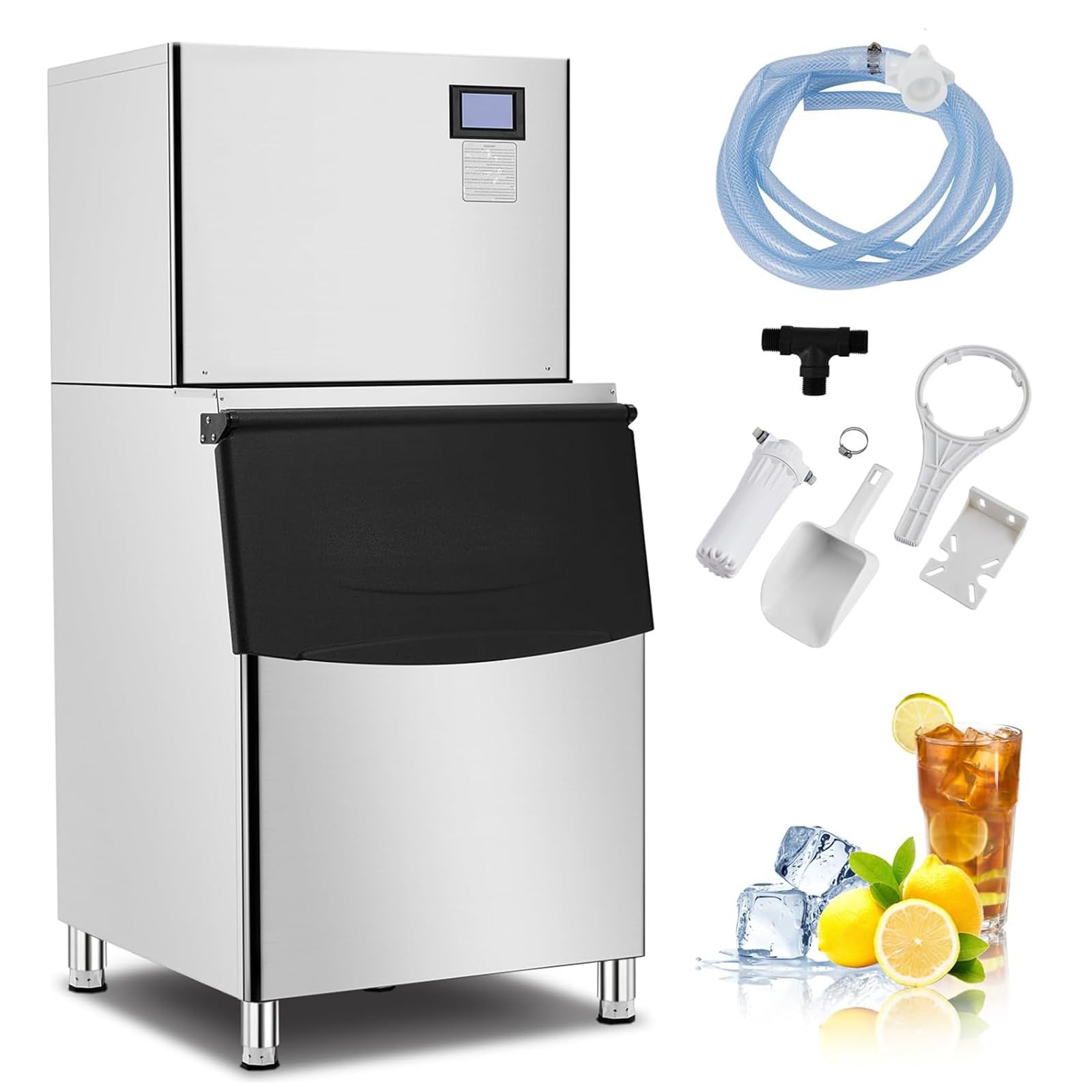 Zstar 600LBS/24H Commercial Ice Maker Machine, Freestanding Large Ice Maker with 350LBS Ice Storage Bin, Ice Ready in 5-15min, Stainless Steel Industrial ice Machine for Commercial Restaurant Cafe Bar