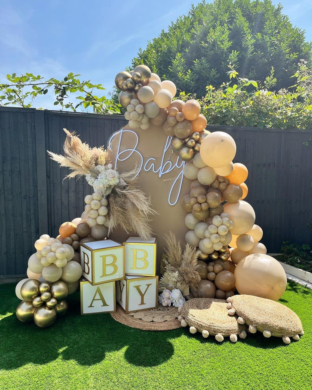 LyzzGlobo Boho Brown Balloon Garland Kit, Sand White Matte Gold Cream Coffee Balloons Arch for Baby Shower Birthday Wedding Party Decoration