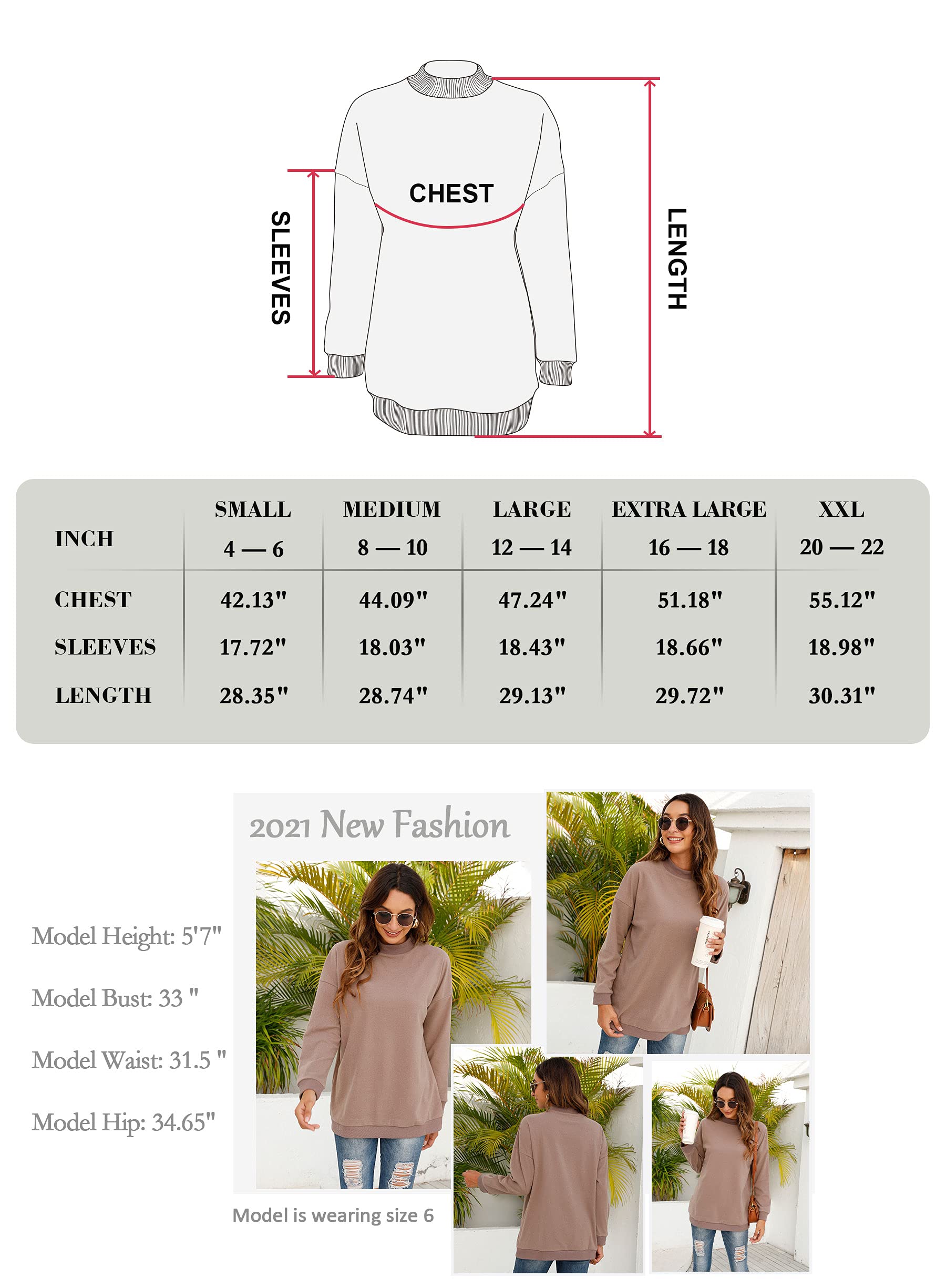 OFEEFAN Fleece Sweatshirts for Women Long Sleeves Cozy Baggy Tunic Tops Grey S
