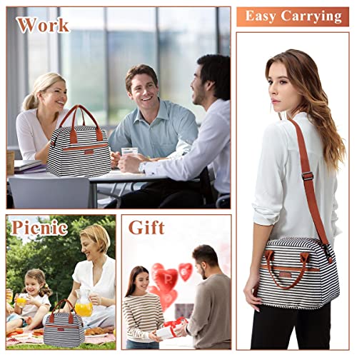 VASCHY Lunch Bags for Women, Cute InsulatedĀ Lunch Box Tote Reusable Cooler Bag with Removable Shoulder Strap for Work Classic Strip