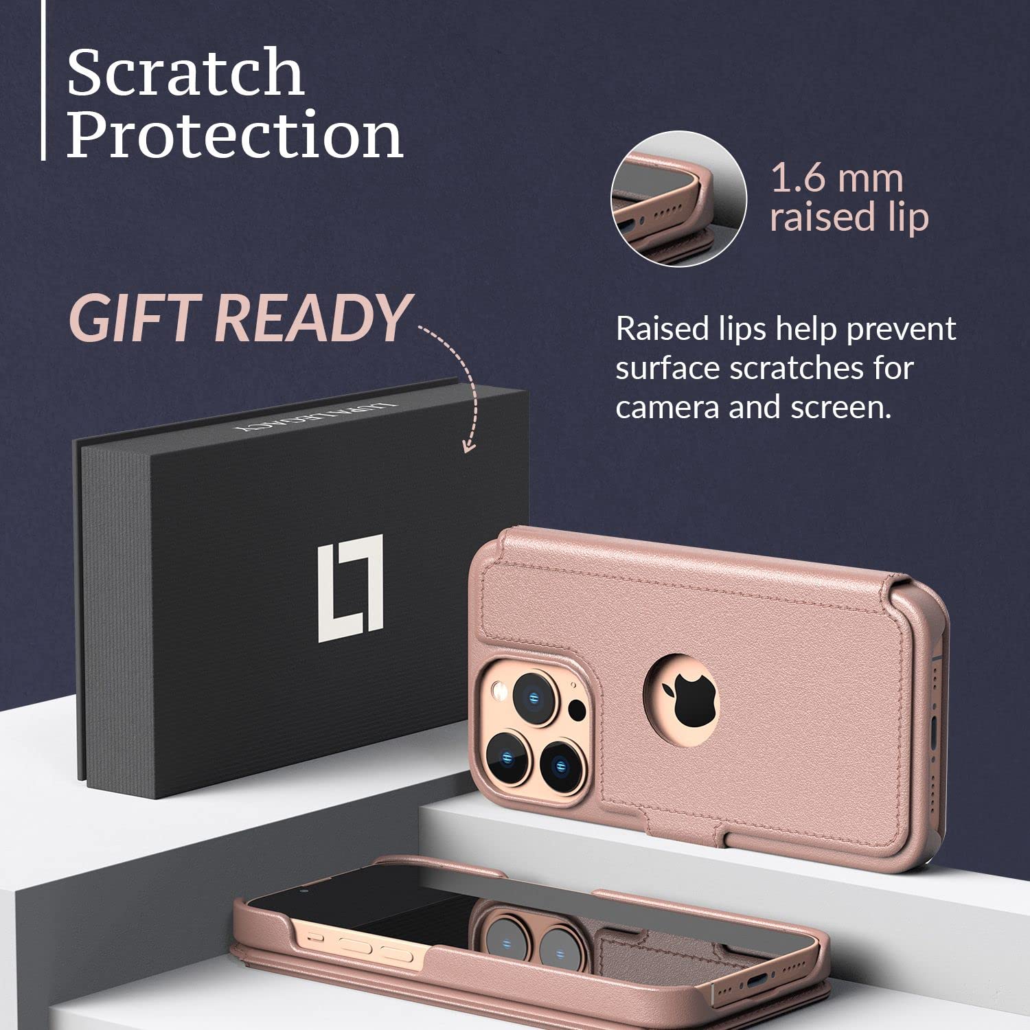 LUPA Legacy iPhone 13 Pro Wallet Case - Case with Card Holder - [Slim + Durable] for Women and Men - iPhone 13 Pro Flip Cell Phone case - Faux Leather - Folio Cover - Rose Gold