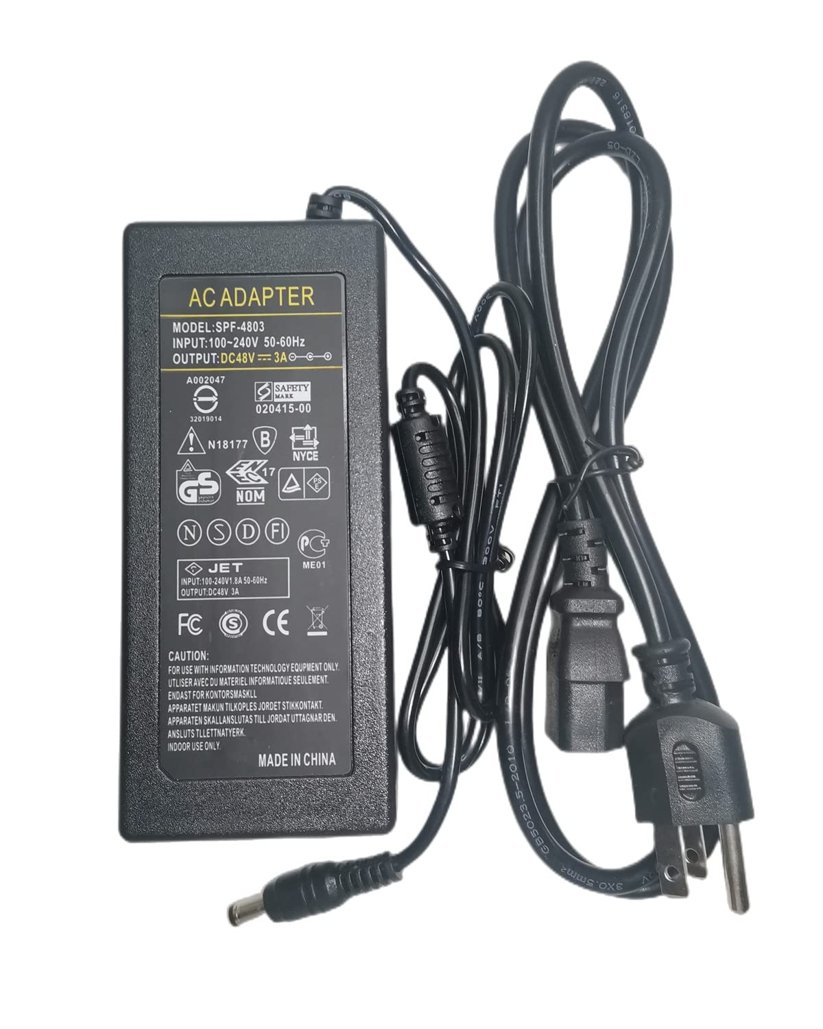 Universal 48V 3A Adapter Power Supply 100-240V AC to DC 48Volt 3000mA 48V 3Amp Transformer 2.1mm X 5.5mm Plug