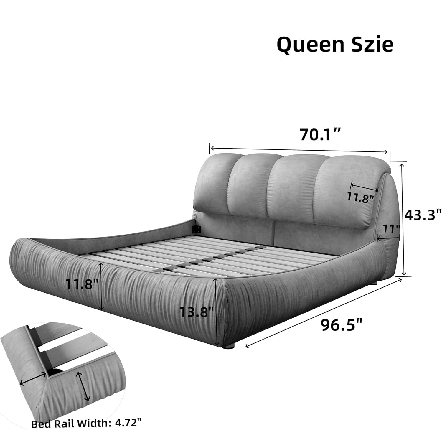 Yoglad Queen Size Contemporary Upholstered Bed, Oversized Padded Backrest Bed Frame, with Wooden Slats Support, No Box Spring Needed, Easy Assembly (Beige)