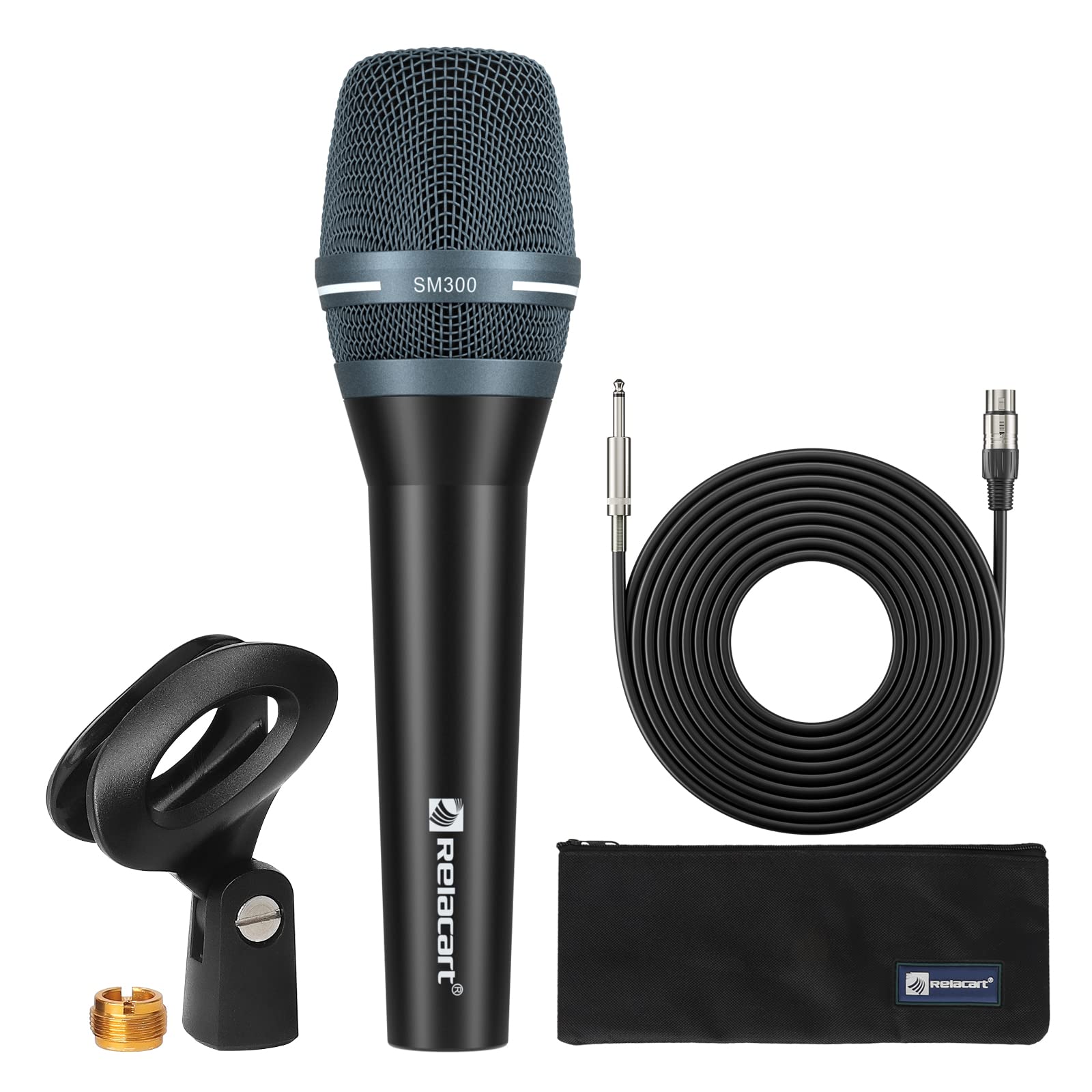 RELACART Dynamic Microphone SM300 High-Performance Cardioid Vocal All Metal Wired Mic for Singing Speech & Presentation Podcasting