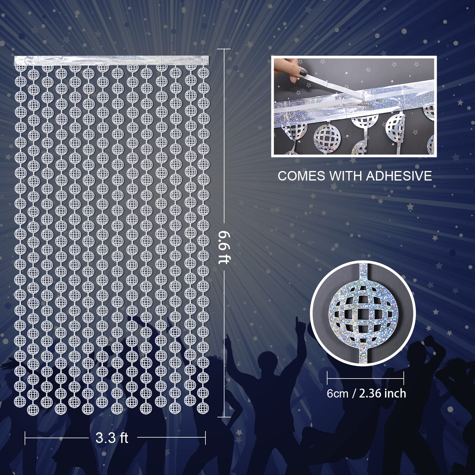 MENSTARSI Disco Party Decorations, 4 Pack Disco Ball Photo Booth Props,3.3x6.6 ft Silver Foil Fringe Curtains Photo Backdrop for The 70s & 80s Last Disco Bachelorette, Decades, Taylor Party Decor