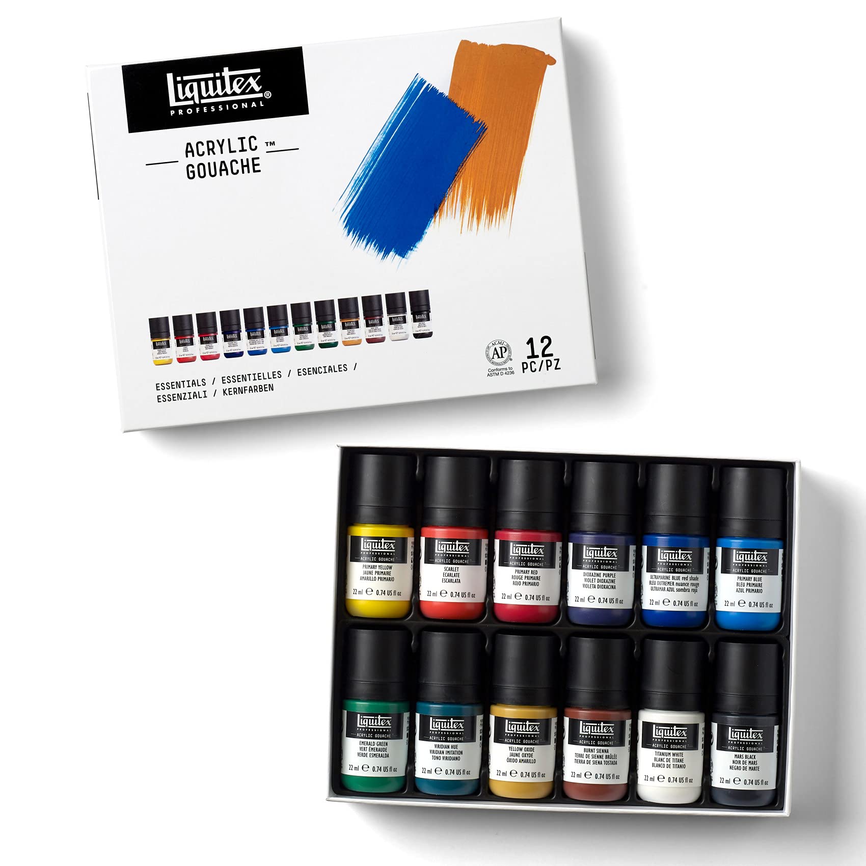 Liquitex Professional Acrylic Gouache Paint, 12 x 22ml (0.74-oz), Essentials Set