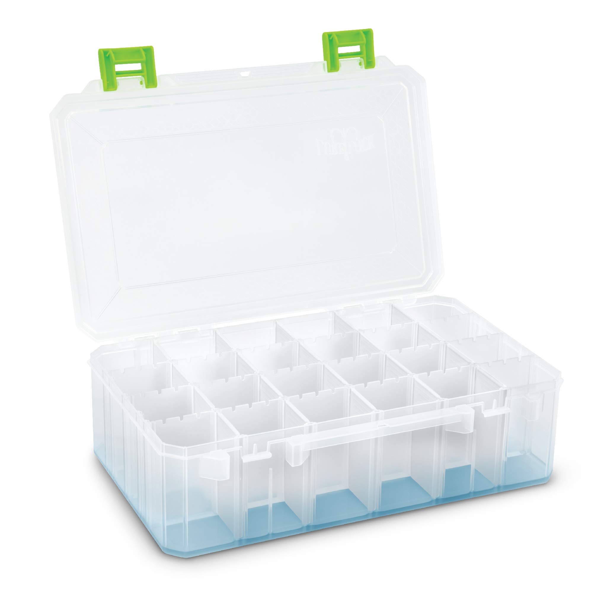 Lure Lock LL1D Large Deep Box - 1-4 Cavity w/Ocean Blue Tak Logic Liner, Clear w/Green Accent, Two Trays