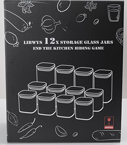 LIBWYS Square Pantry Glass Storage Jars with Bamboo Lids Set of 12, 297oz Airtight Food Containers Kitchen Storage Jars - Dishwasher Safe (12pack)