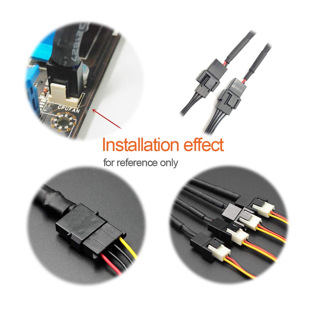 Nscy 2PCS 4 Pin PWM Fan Extension Cable and 4-Pin IDE to 3X 4-Pin Fan Connector, Sleeved Braided Y Splitter, for Computer PC 4 Pin Fan Extension Power Cable, Cooling Fans Cable
