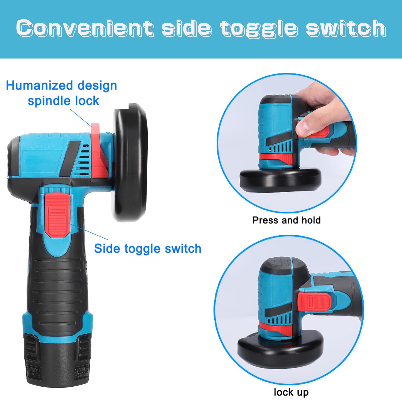 Weytoll Mini Angle Grinder, 19500rpm Electric Grinding Tool Mini Grinder Handheld Cutter,with 1pcs 12V 3900mAh Battery & 2pcs Discs for Cutting Polishing Ceramic Tile Wood Stone Steel