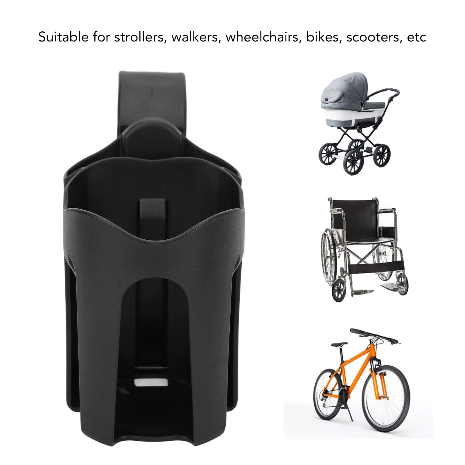 Universal Cup Holder, Stroller Cup Holder, Bike Cup Holder, Large Caliber Designed Cup Holder, Cup Drink Holder for Stroller, Bike, Wheelchair, Walker, Black