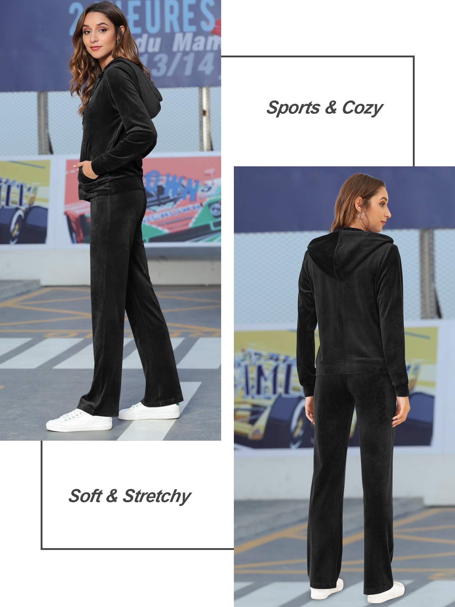 MessBebe Womens Velour Tracksuits Set Long Sleeve Sweatsuits 2 Piece Sports Outfit Zip Hoodie Sweatpants Joggers Set