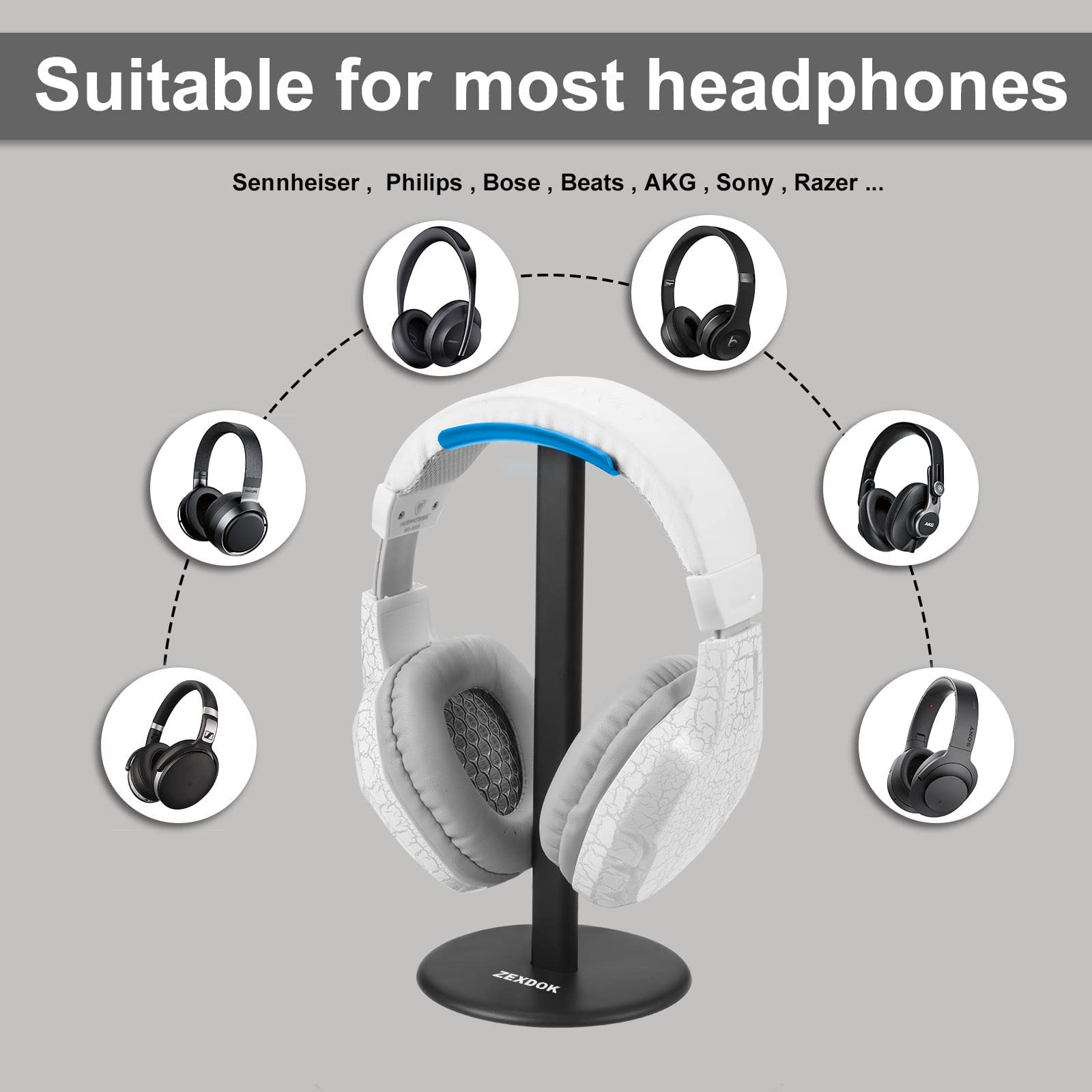 ZEXDOK 𝐇𝐞𝐚𝐝𝐩𝐡𝐨𝐧𝐞 𝐒𝐭𝐚𝐧𝐝 for Desk, Gaming Headset Stand, PC Gaming Headset Stand,Earphone Stand with Non-Slip Pad in Base, Suitable for Gamer Desktop Table Game Earphone Accessories