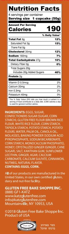 Katz Gluten Free Gingerbread Crème Filled Cupcakes | Dairy Free, Nut Free, Soy Free, Gluten Free | Kosher (1 Pack of 4 Crème Cupcakes, 7 Ounce)