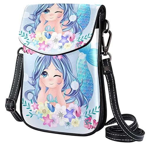 Small Crossbody Bag Blue Mermaid Cell Phone Purse Wallet