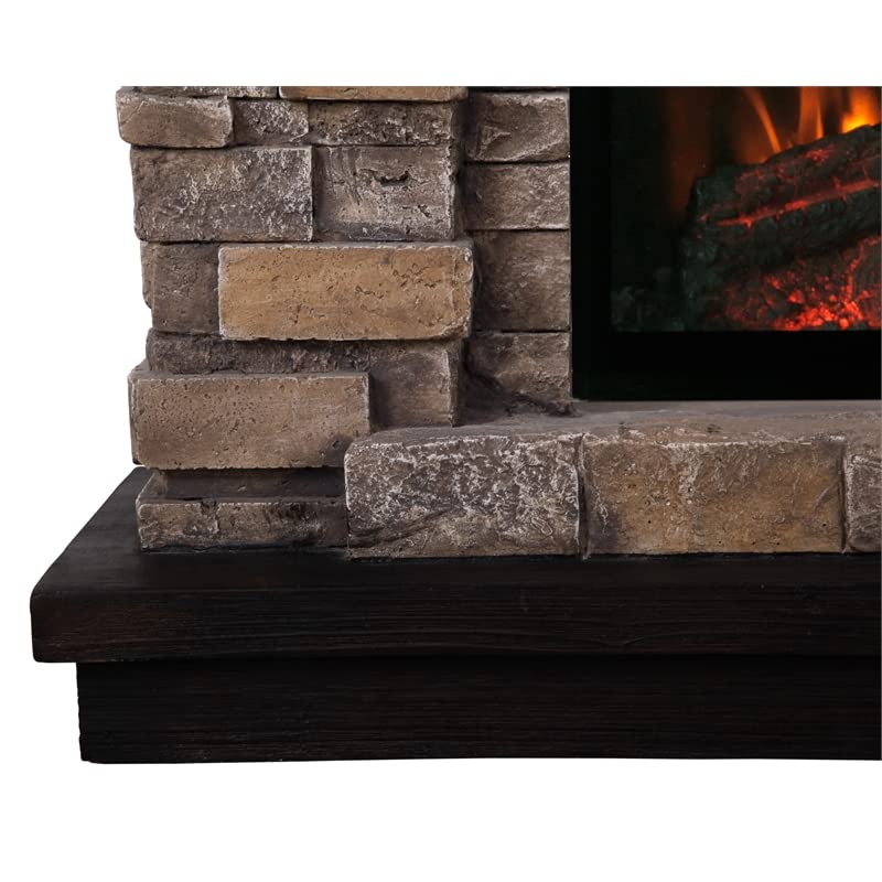 Liviland 36" Farmhouse Ceramic Magnesium Oxide Freestanding Electric Fireplace with 4 Flickering Flame Effect Settings, Remote and Touch Control, in Tan Finish