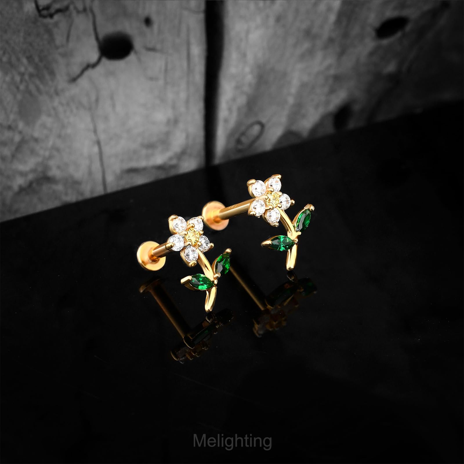 Melighting 14K Solid Gold Threadless Earring Gold Heart Flat Back Earring Titanium Threadless Push in Earring for Women 16G Solid Gold Tragus Piercing Jewelry Gold Helix Earring Cartilage Earring