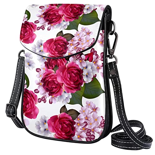 Small Crossbody Bag Red Flower Cell Phone Purse Wallet