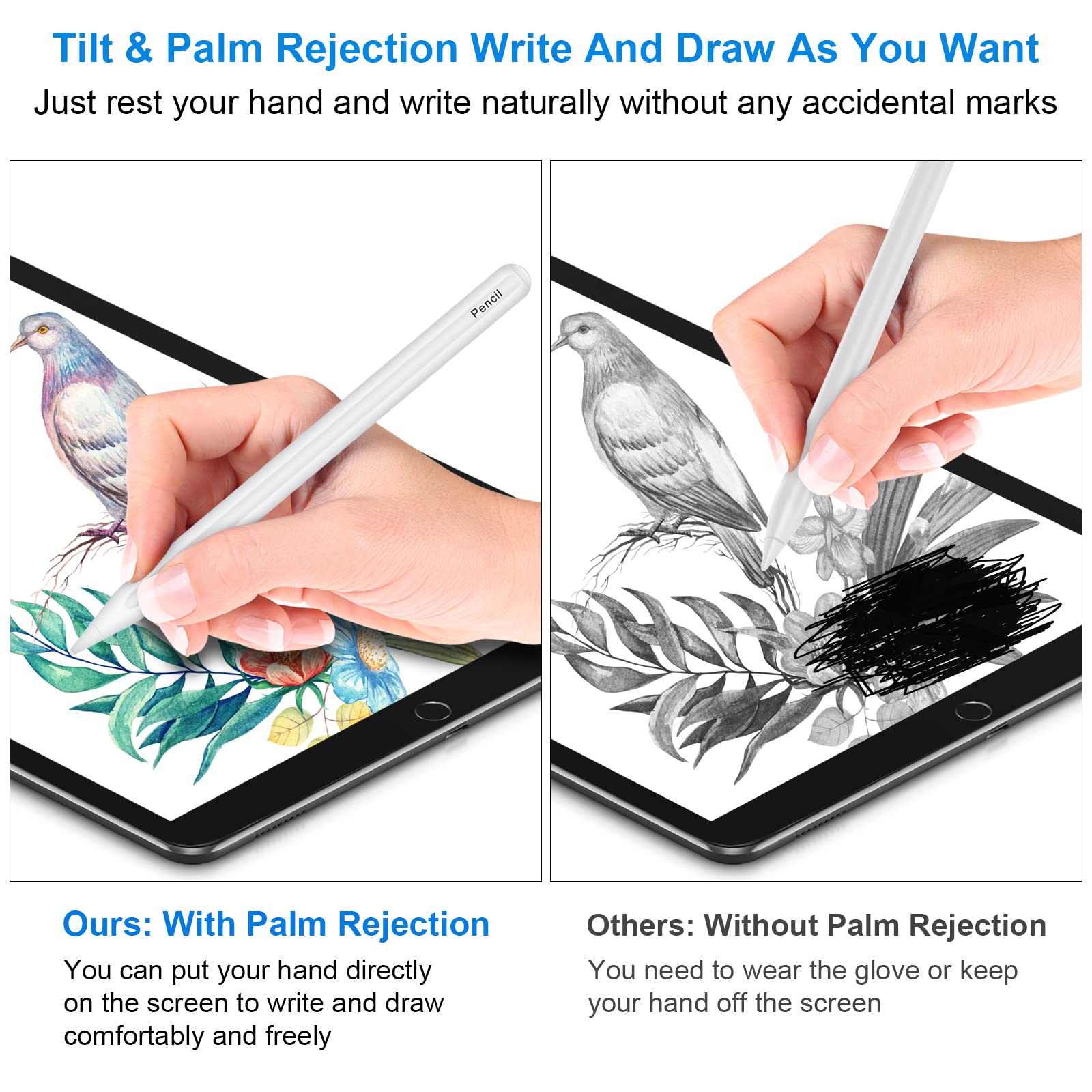 Stylus Pens Touch Screens for iPad, Palm Rejection, Wireless Pairing and Charging, Attaches Magnetically, Compatible with 2018-2022 Ipad Pro 11"/12.9", Ipad 10/9/8/7/6, Ipad Mini 6, Ipad Air 4/5/6
