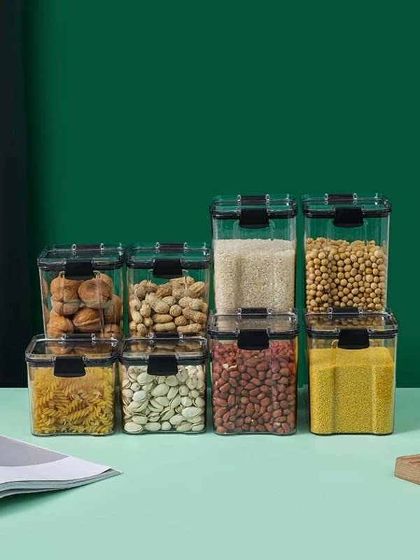 TfSH 1 Set of 4 (S, M, L, XL size) Clear Food Storage Box, Food Storage Container With Lid, Clear Plastic Kitchen And Pantry Organization Container