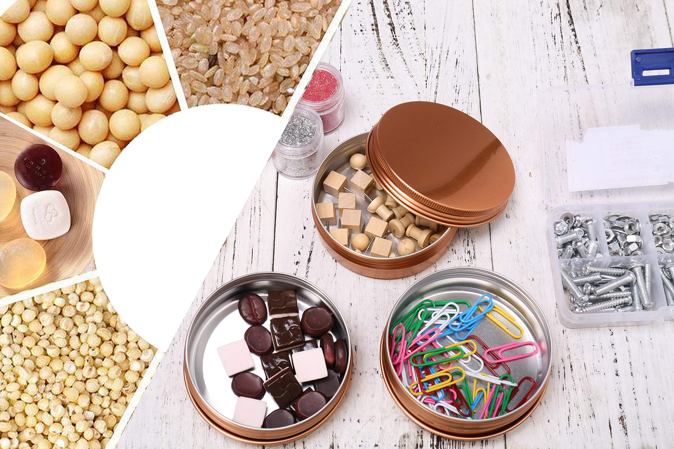 LIYAR 4oz Cans Tin Aluminum Metal Tin 24 Pack Metal Container Jars Aluminum Round Tins with Screw Lids for Salve, Spices or Candies(Pastel Orange)