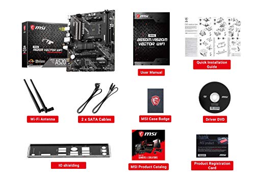 MSI MAG A520M Vector WiFi Gaming Motherboard (AMD AM4, DDR4, PCIe 3.0, SATA 6Gb/s, 1* M.2, USB 3.2 Gen 1, HDMI/DP, WiFi 5, Micro-ATX)