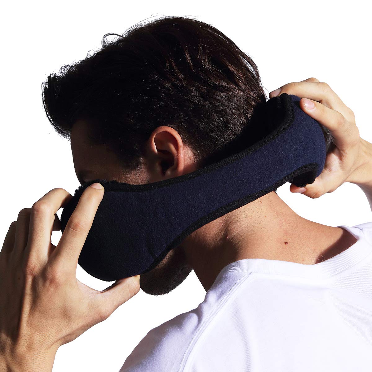 Metog Unisex Foldable Ear Warmers Polar Fleece Winter Earmuffs Black+Navy