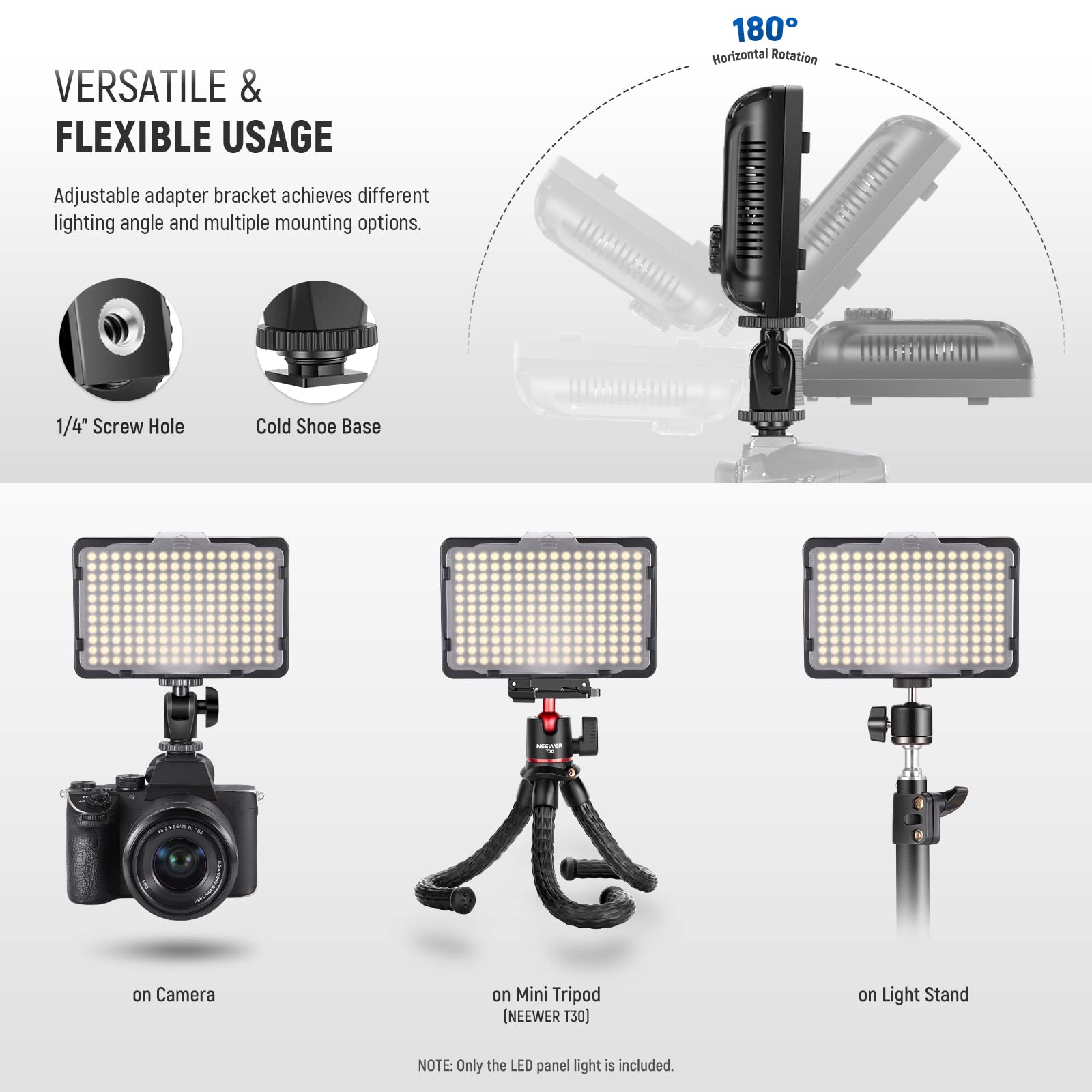 Neewer on Camera Video Light Photo Dimmable 176 LED Panel with 1/4" Thread for Canon, Nikon, Sony and Other DSLR Cameras, 5600K (Battery Not Included)