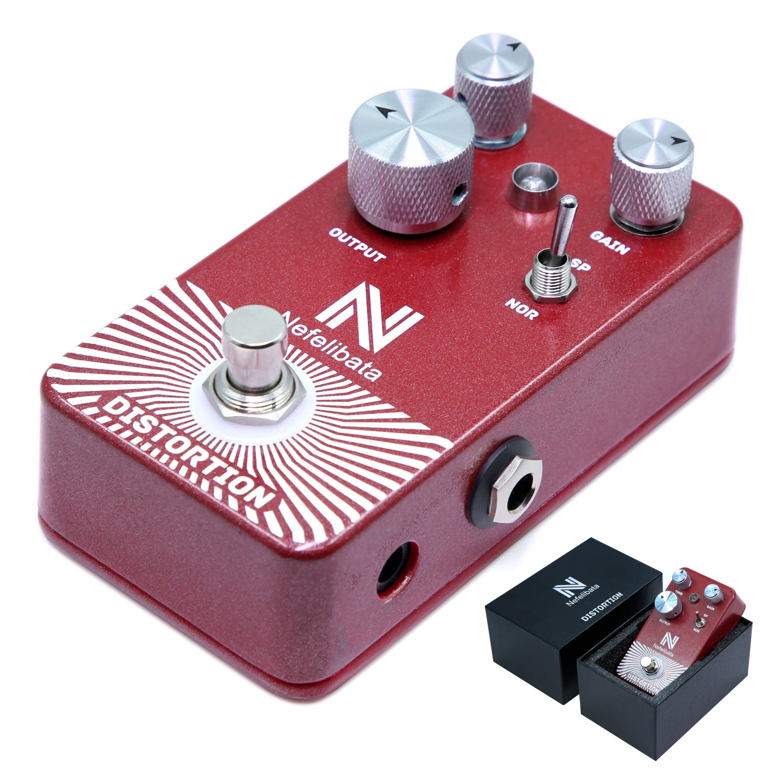 Nefelibata Distortion Electric Guitar Effects Pedal Handmade,Two Frequency Clipping Modes and True Bypass Design,Achieve CRUNCH/Delicate SOLO/Majestic Rock and Roll Distortion Tones -Red Metal Shell
