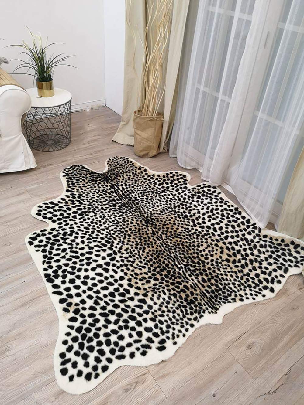 Leopard Area Rug Animals Printed Hide Mats Faux Fur Cowhide Skin Carpet for Home Office, Livingroom, Bedroom, 5.2ft x 6.5ft (160 x 200cm)