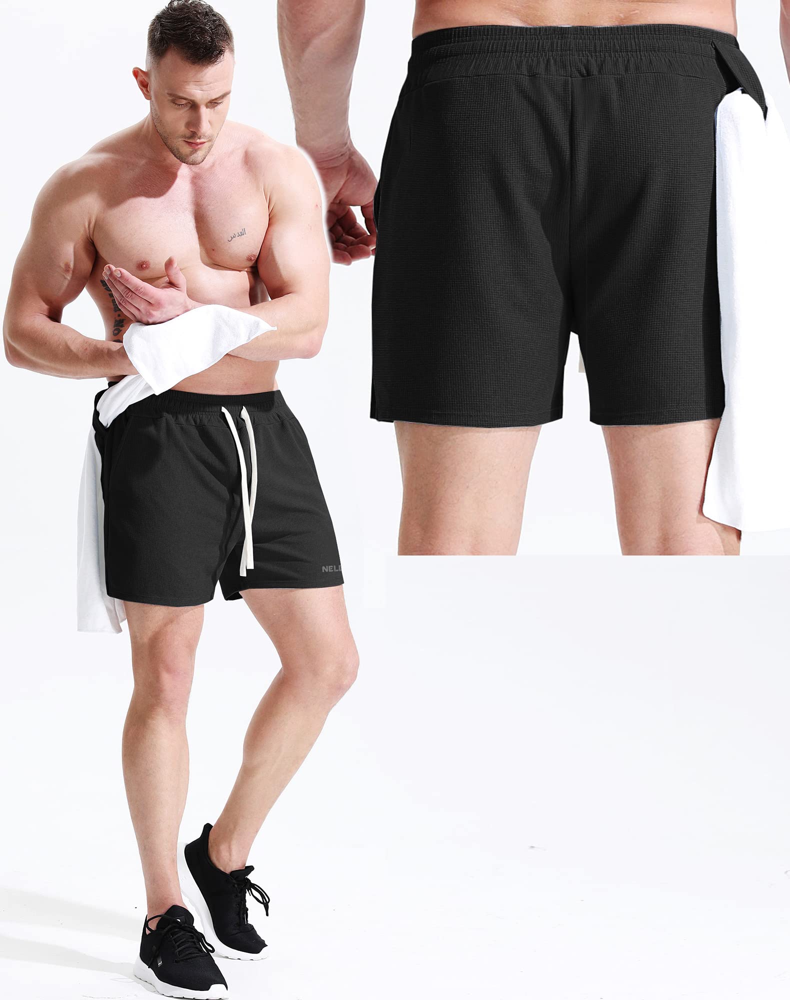NELEUS Men's 7 inch Running Shorts Athletic Gym Workout Shorts with Pockets,6001,3 Pack,Black/Grey/Navy Blue,2XL