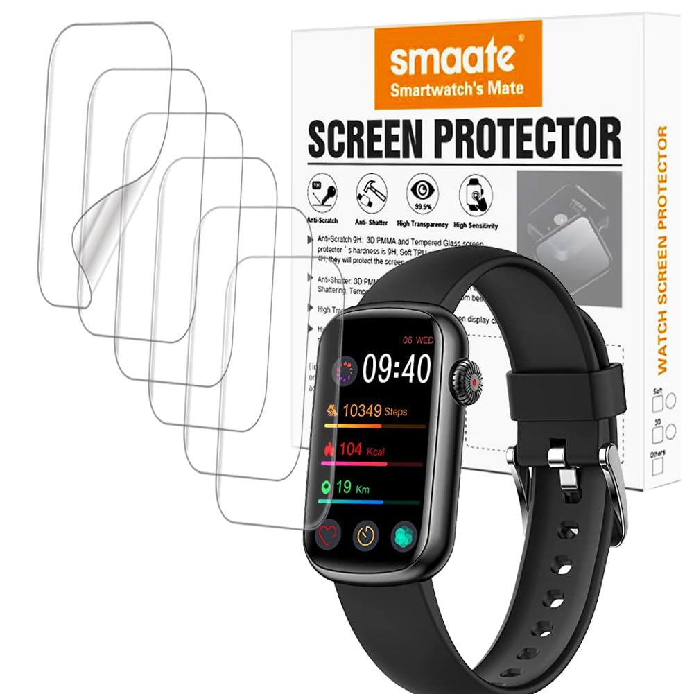 smaate Screen Protector Compatible with MorePro and FITVII HM08 1.47 inch Fitness Tracker, Soft TPU, 6-Pack, Bubble Self-healing, Full coverage