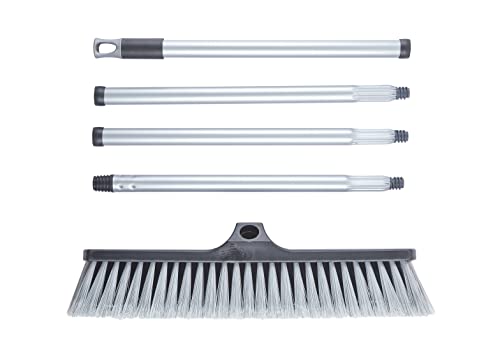 Push Broom Heavy-Duty Indoor Outdoor Floor Cleans Brush Bristles Adjustable Steel Handle Pole 55β Wide 16β Lightweight Scrub Sidewalk Driveway Yard Patio Garage Concrete Wood Stone Tile Wall