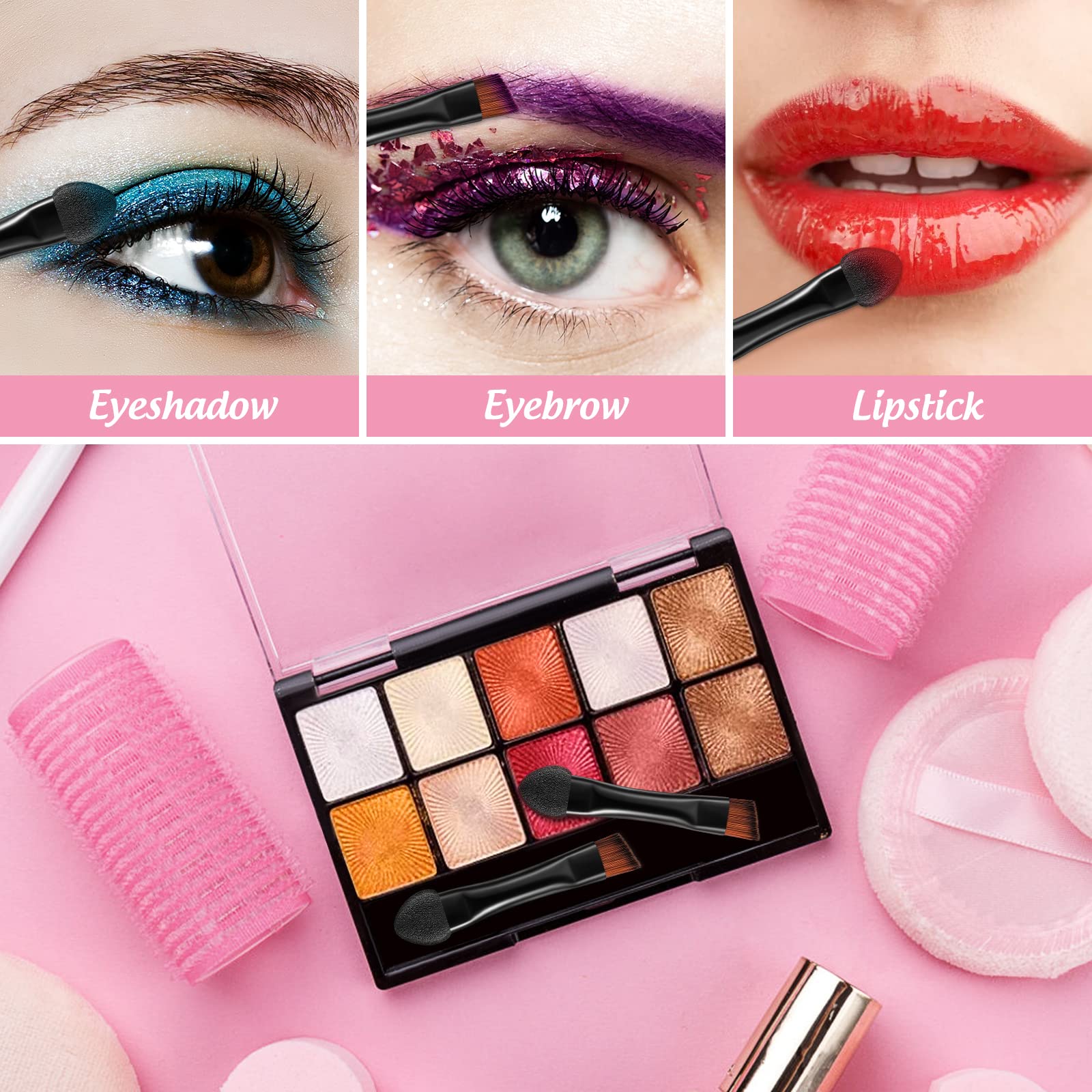Lurrose Double Sided Eye Shadow Sponge Applicator Eye Brow Make Up Brush Portable Makeup Tool 20pcs (Black)