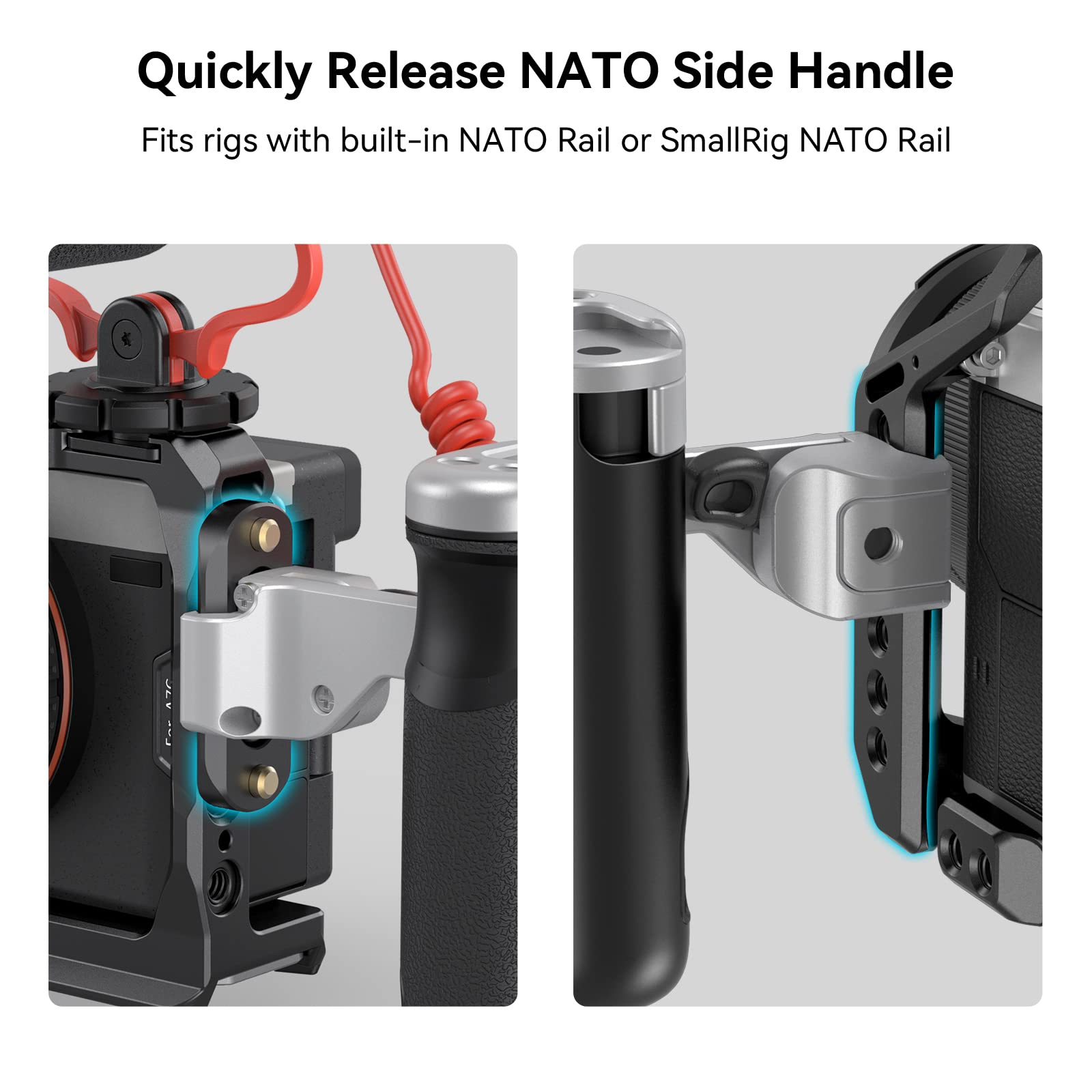 SMALLRIG Side NATO Handle, Foldable Camera Handle Grip, Left and Right Design Grip with Easy Lock, Lightweight Only 108g, Max Load 5kg β 3922