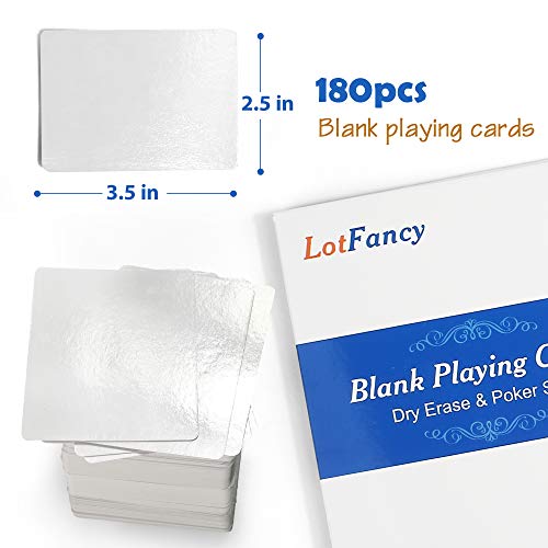 LotFancy Blank Playing Cards, 180PCS, Dry Erase, Reusable Flash Cards to Write on, DIY Vocabulary Study Cards, Learning Cards, Game Cards, Message Card, Gift Card, Glossy Finish, Poker Size