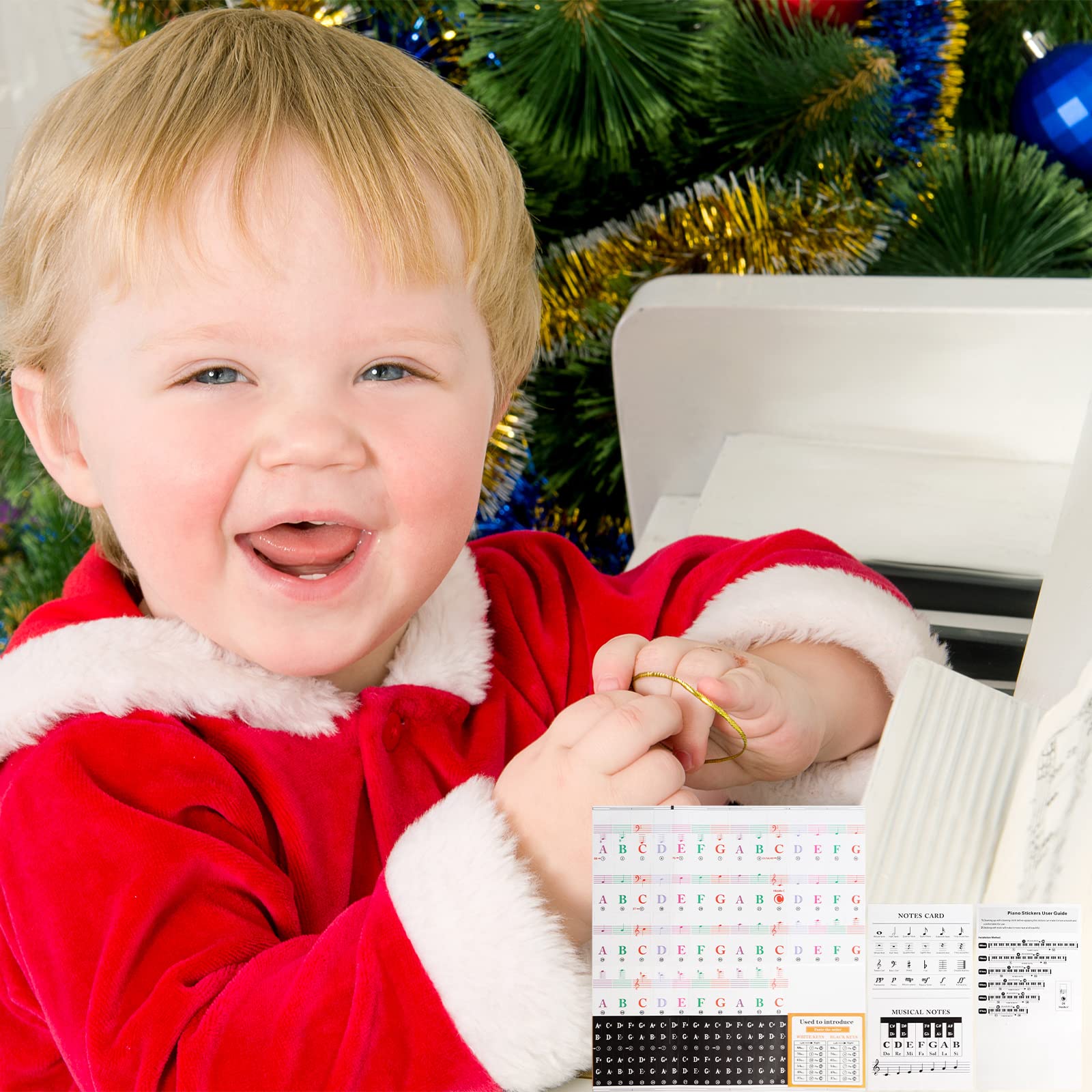 Removable Piano Keyboard Notes Lables for Beginner, Piano Keyboard Stickers for 61/88/54/49/37 Key, Made of Silicone, No Need Stickers, Reusable and Comes with Box (Rainbow Colors）