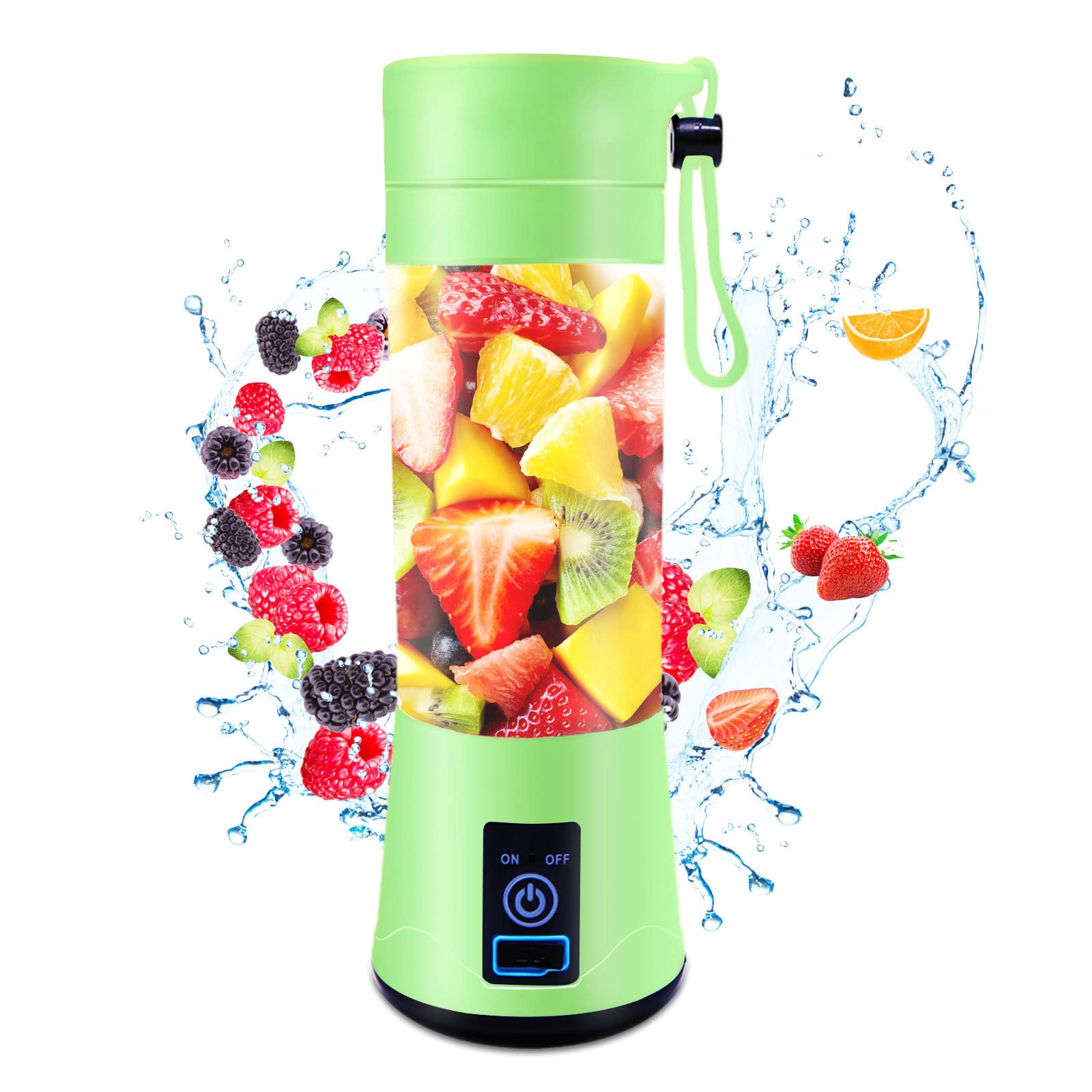 SoQte Handheld Portable Blender, Personal Size Blender Juice Cup with 6 Blades, Mini Blender for Fruit Smoothies and Shakes, with 380ml Juice Cup for Baby Food, Gym, Home, Travel (upgrade blade green)