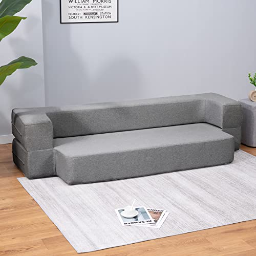 ZAFLY Twin Folding Sofa Couch Bed,8.6" Flip Out Sofa Bed,Convertible Sleeper Sofa Bed,Comfy Floor Couch Bed,Futon Sofa Bed Memory Foam Mattress,Linen Fabric Small Couches for Small Spaces,Light Grey