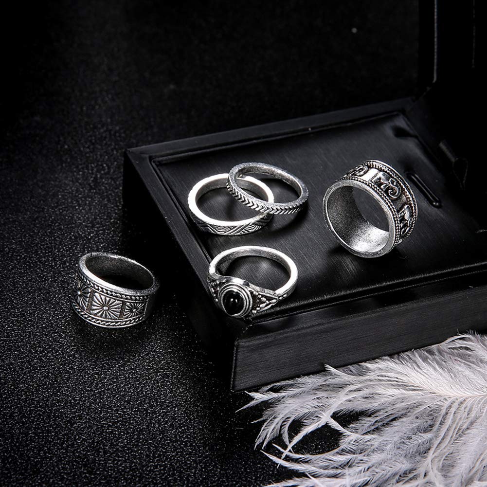 LOLIAS 60 Pcs Vintage Knuckle Ring Set for Women Stackable Rings Set Hollow Carved Flowers