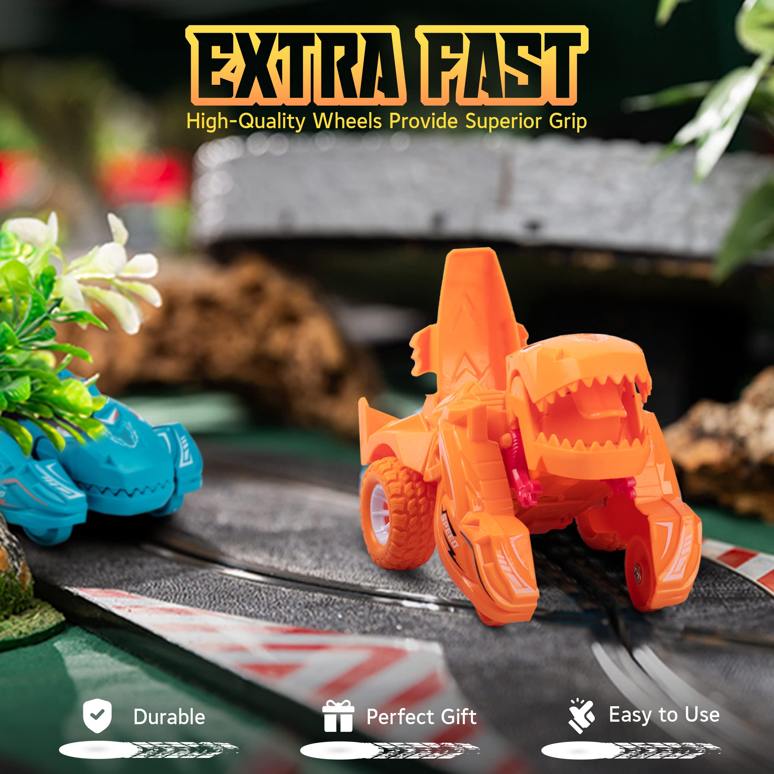 Smart Novelty Dinosaur Transformer Car Toy Set - Durable Transforming Dinosaur Car - Pull Back Transformer Dinosaur Toy for 3-6 Year Old Boys & Girls, Set of 4