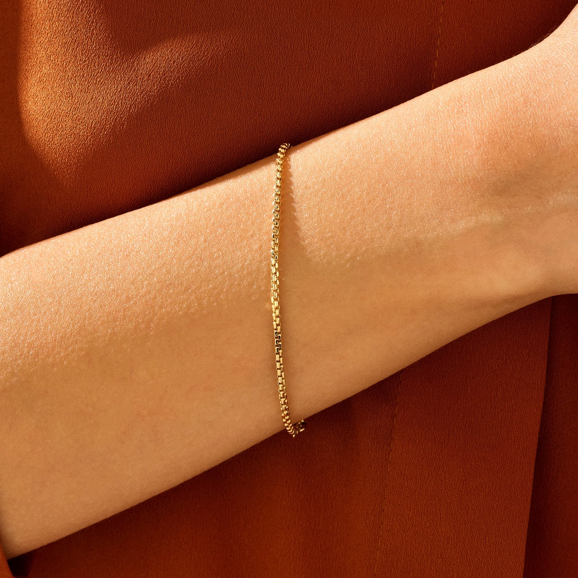 Norm Jewels Lightweight Stacking Link Chain Bracelet in 14k Solid Gold Box Chain Bracelet for Women Men (YELLOW, 5 inches)