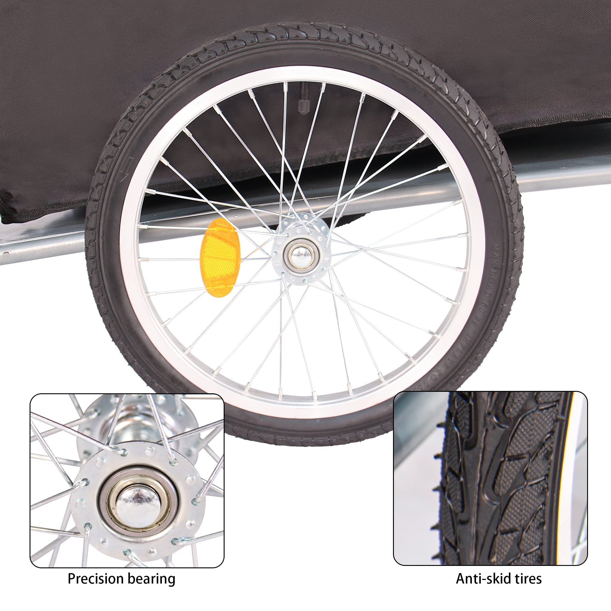PETKABOO Bicycle Trailer, Foldable Bike Trailer, 16'' Wheels, 145 lbs Max Load, Bicycle Cargo Trailer with Oxford Fabric Bike Cargo Trailers, Removable Cover, Folding Frame Quick Release, Black