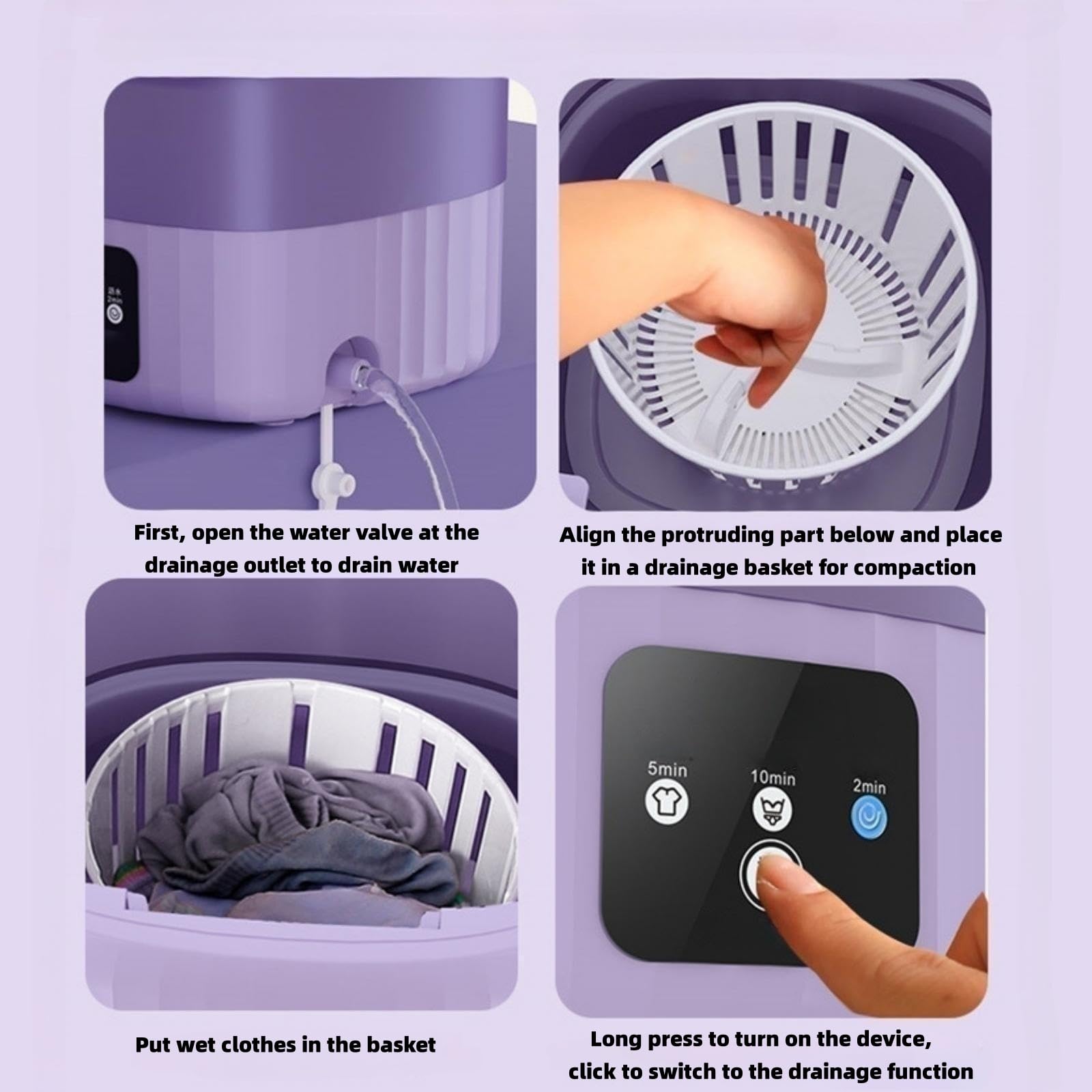 Mini Foldable Portable Washing Machine-6.2lbs -Compact Collapsible Bucket - Perfect for Camping, Travelling, RV Travel,APT,Dorm (Purple)