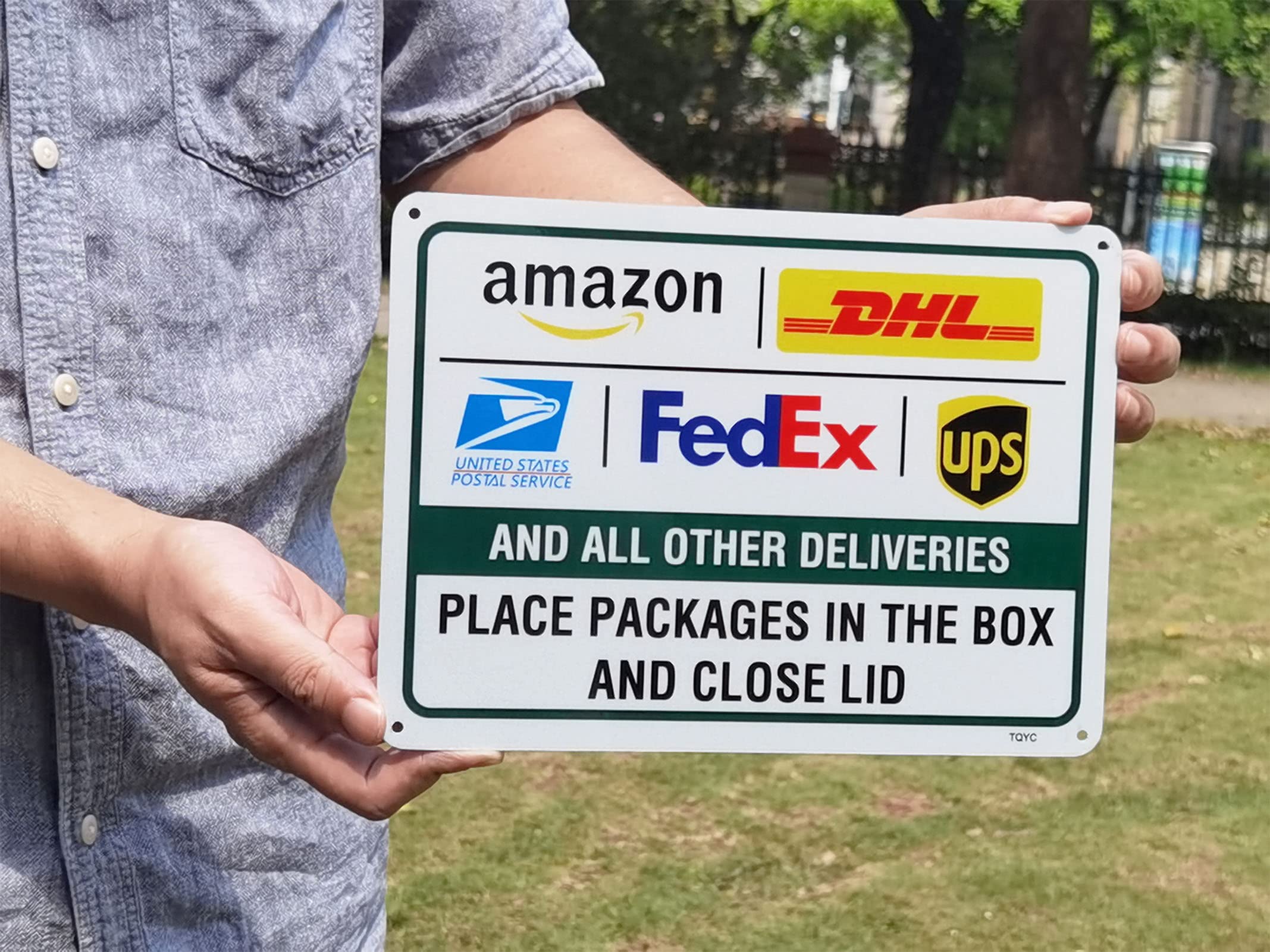TQYC Package Delivery, Delivery Instructions for FedEx Amazon UPS USPS DHL Sign, 2-Pack 10 x 7 inch Rust Free Aluminum Sign