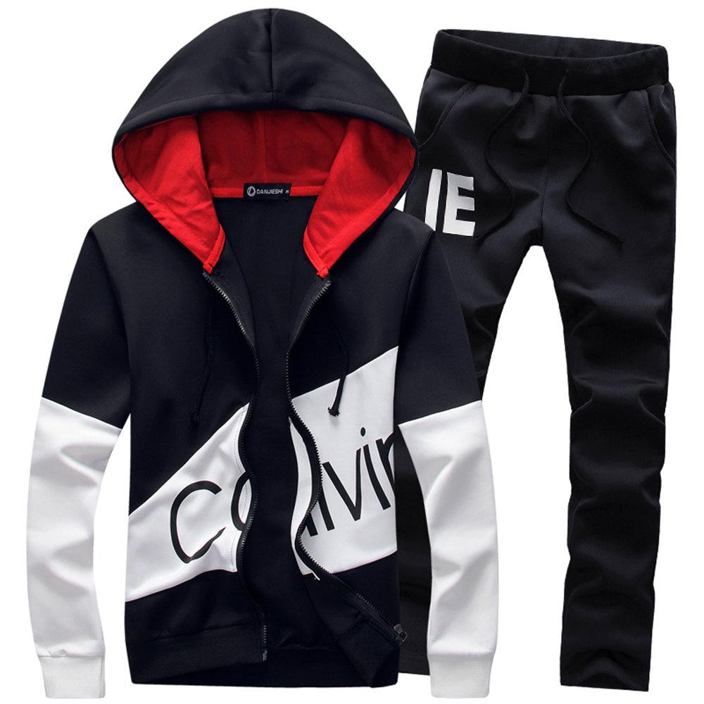 Manluo Men's Tracksuits Print Sweatsuits Slim Casual Jogging Suits Sports Hooded