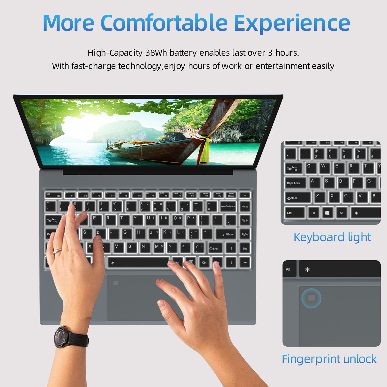 Morostron 13.5" Touch Screen Laptop, Windows 11 Laptop Computer with Intel N5095, 16GB RAM 512GB SSD, 3000x2000 FHD, Backlit Keyboard, Touch ID, WIFI, USB3.0*2, Bluetooth 4.2, HDMI, 38WH Battery, Gray
